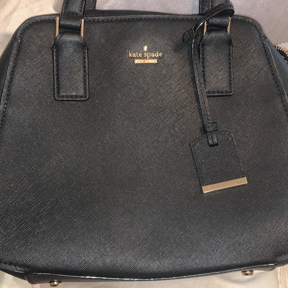 kate spade | Bags | Black Saffino Leather Kate Spate Handbag With Gold ...